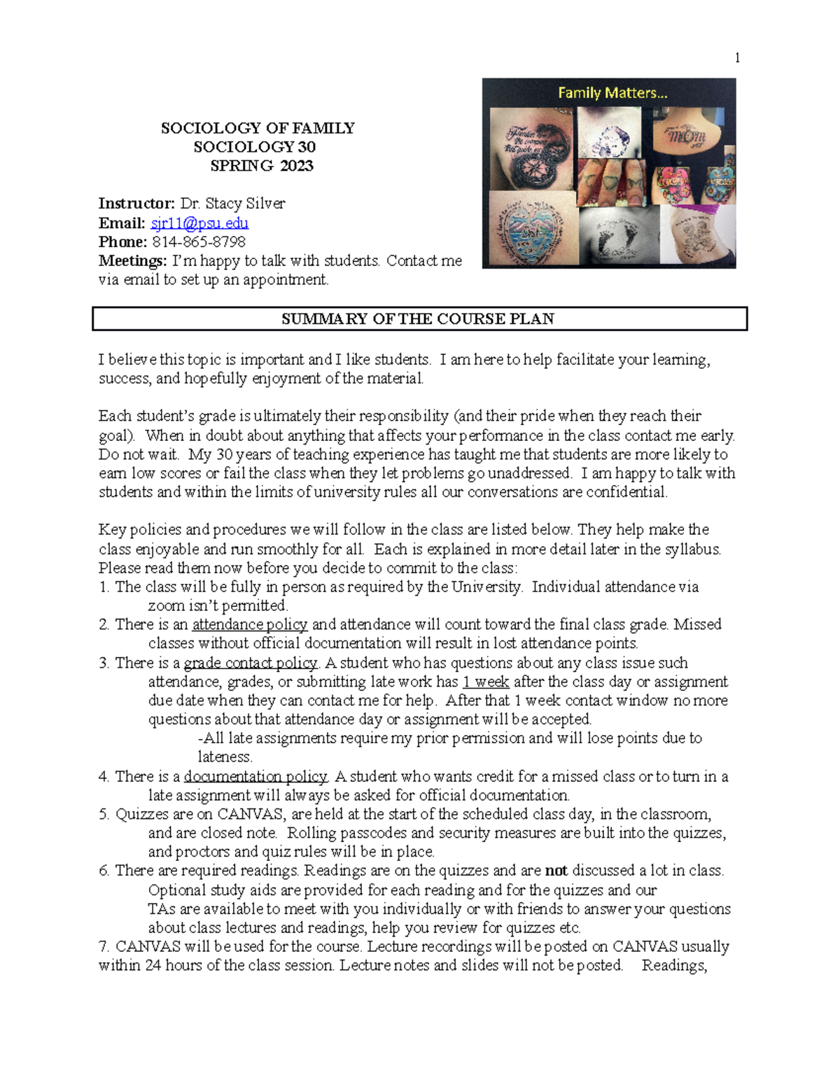 30 syllabus - SOCIOLOGY OF FAMILY SOCIOLOGY 30 SPRING 2023 Instructor ...
