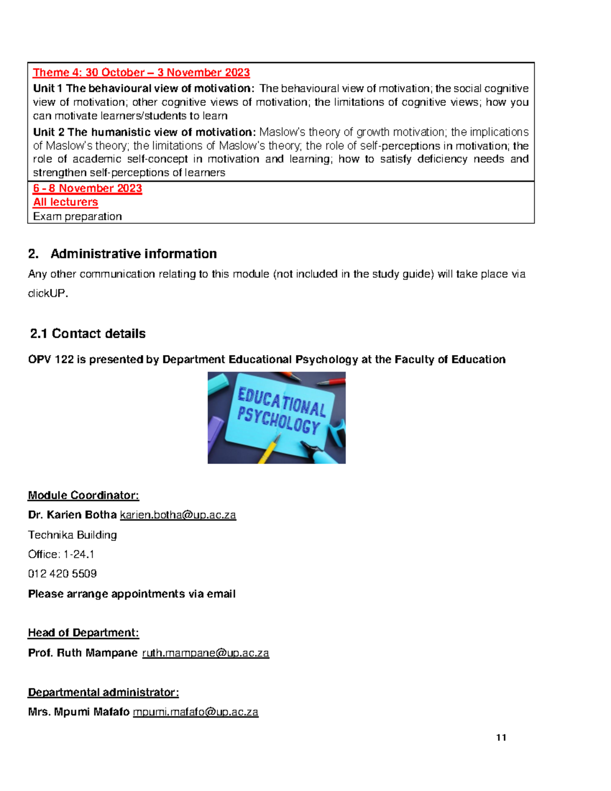 OPV 122 - Study Guide 2023 - 11 Theme 4: 30 October – 3 November 2023 ...