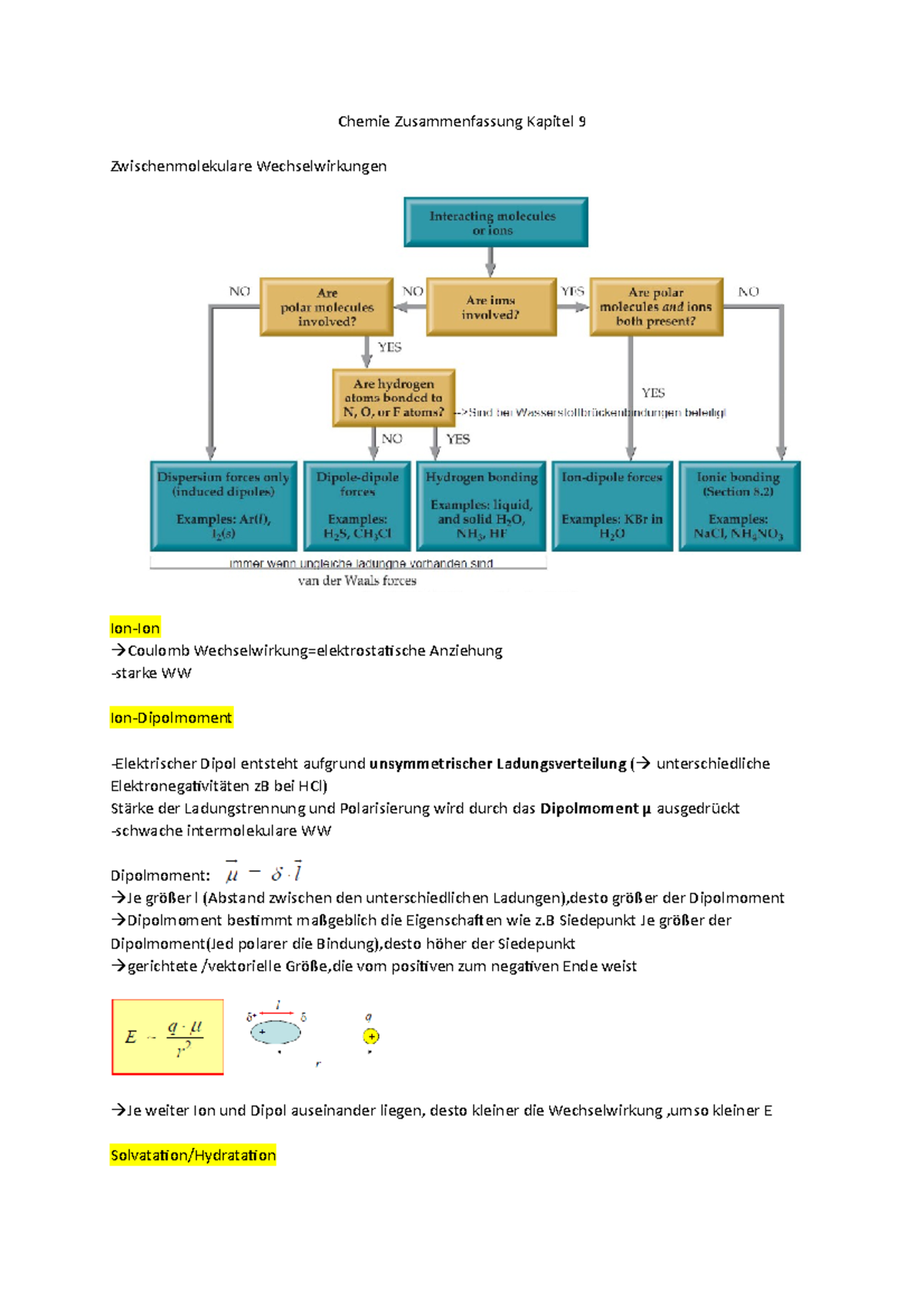Chemie Zusammenfassung Kapitel 9 - Diese Kräfte führen auch zu einer ...