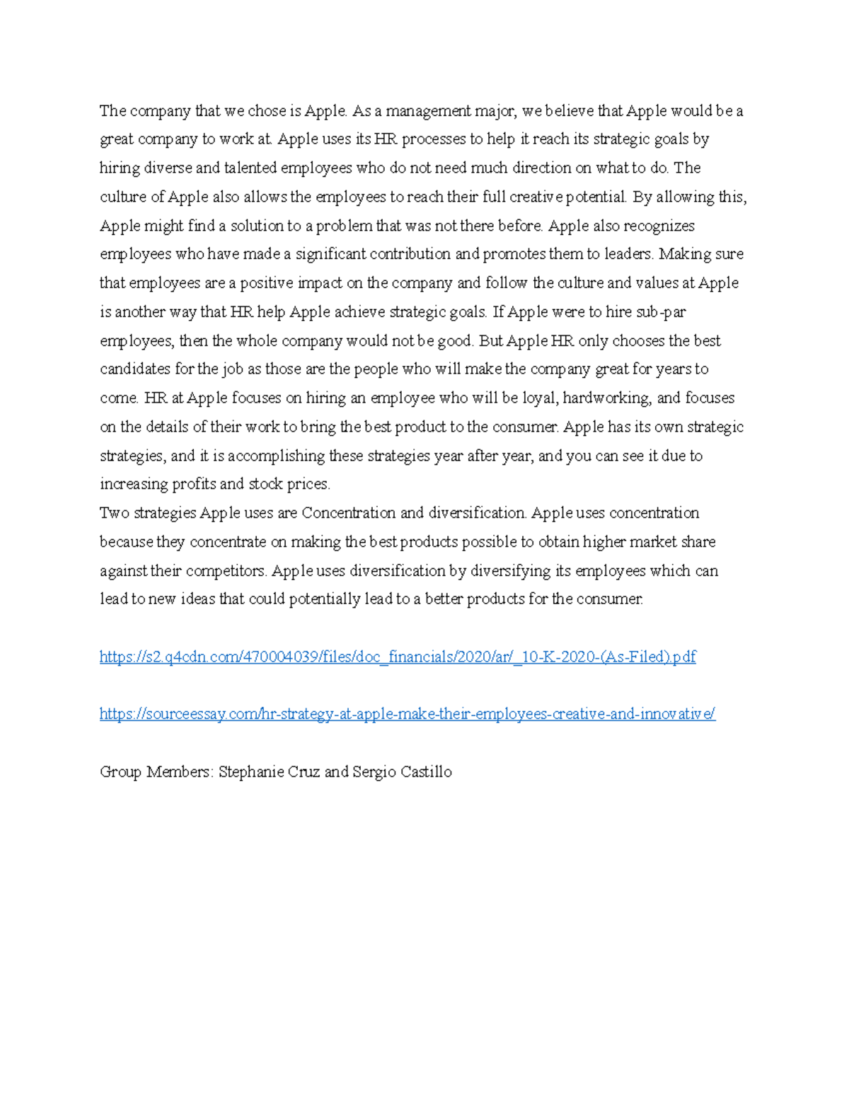 HR DB 4 Apple - Exercise given in class +notes - The company that we ...