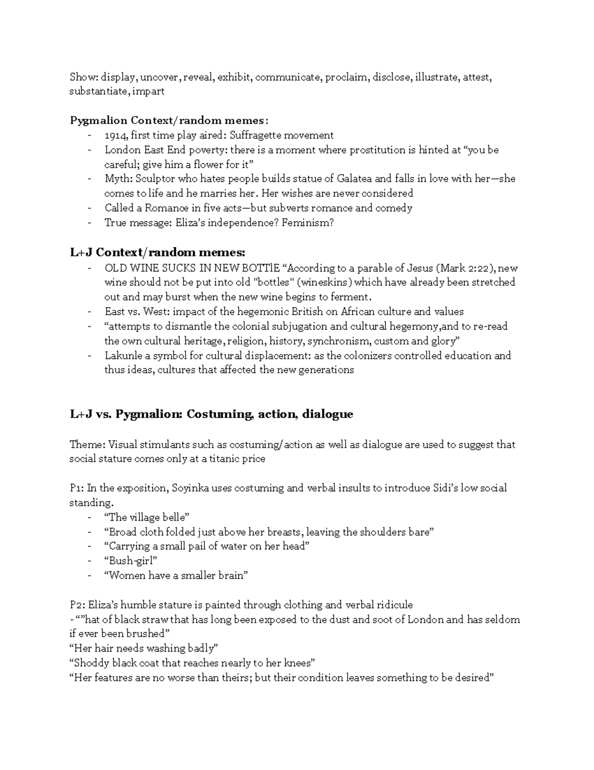 Pygmalion and Lion and the Jewel Comparison - Show: display, uncover ...