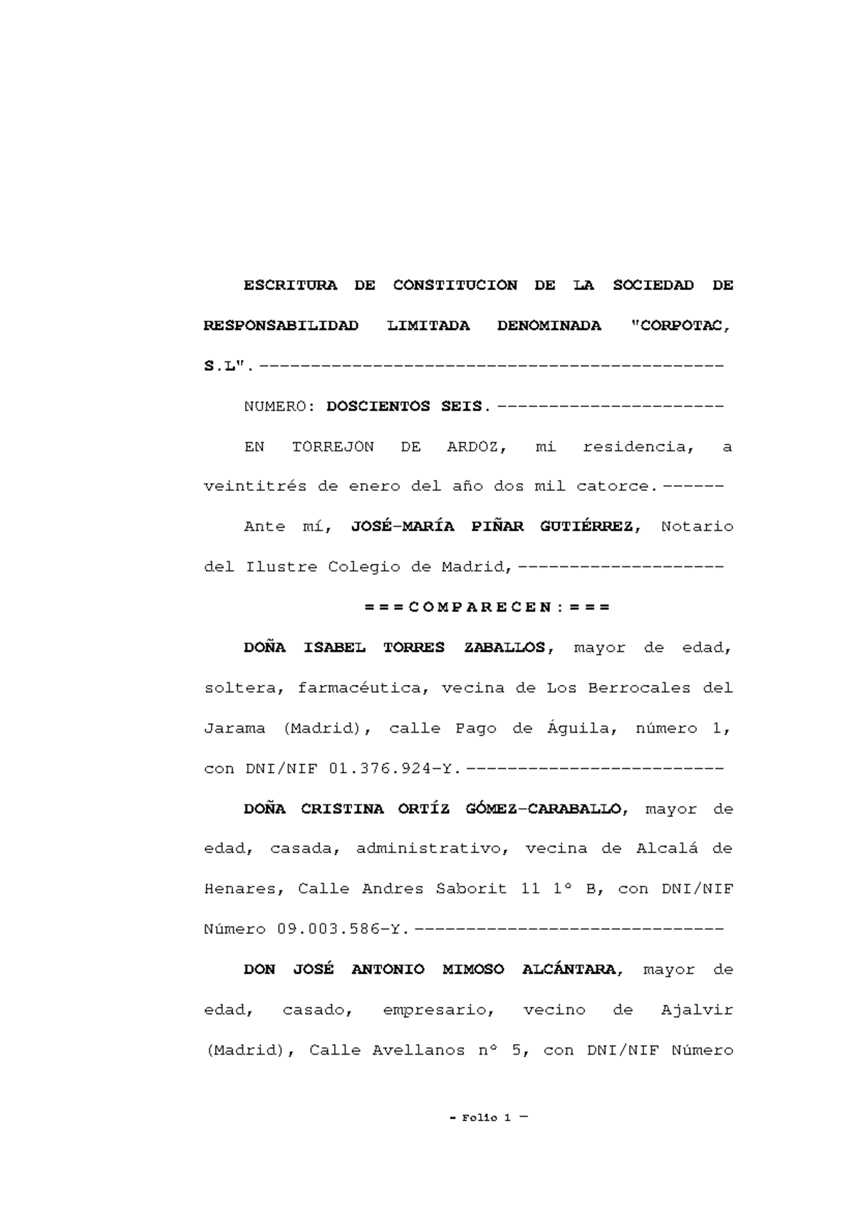 Ejemplo sl - Ayuda para la constitución de una Sociedad Limitada - ESCRITURA DE RESPONSABILIDAD ...
