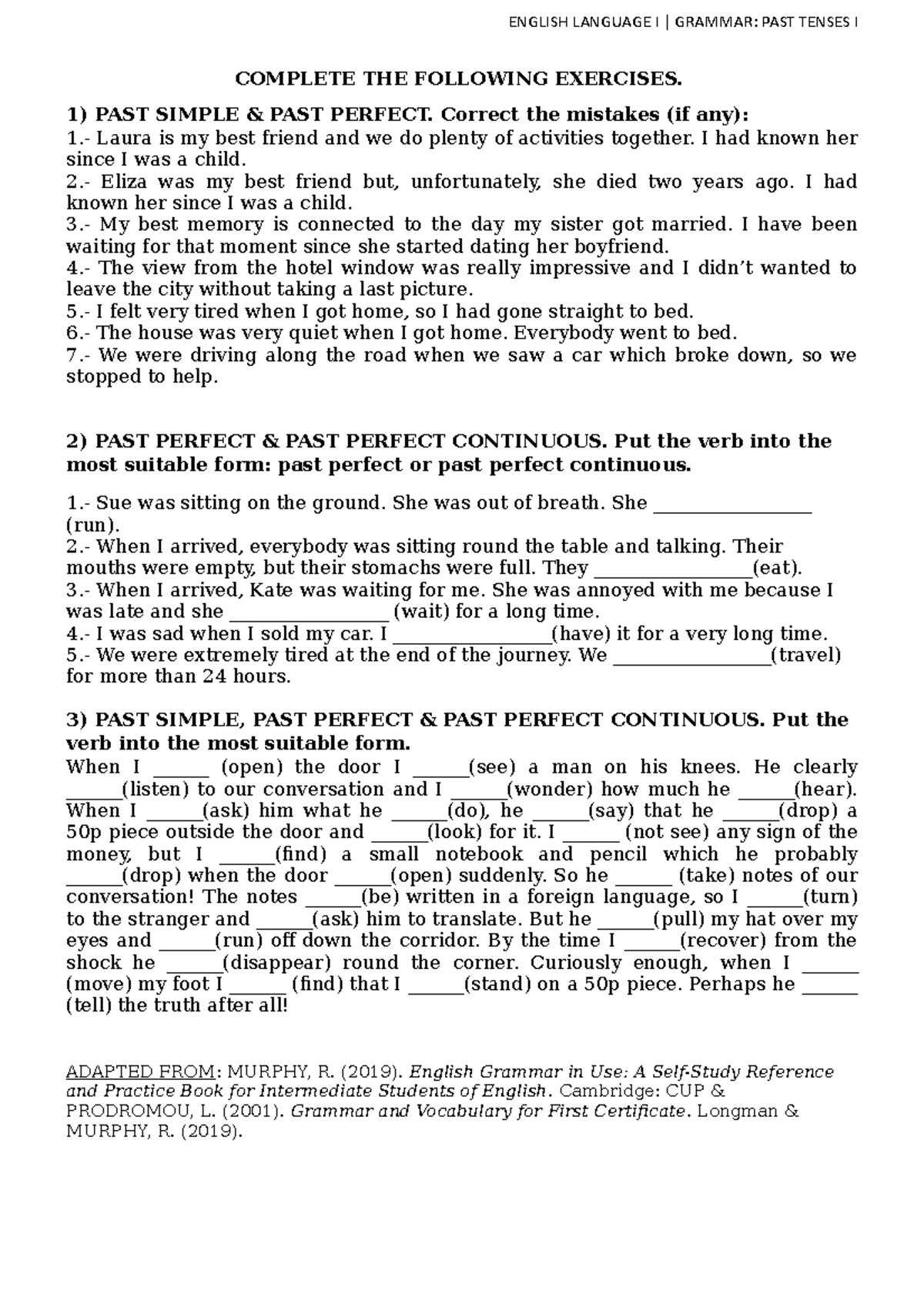 2 PAST Tenses- Exercises - ENGLISH LANGUAGE I | GRAMMAR: PAST TENSES I ...