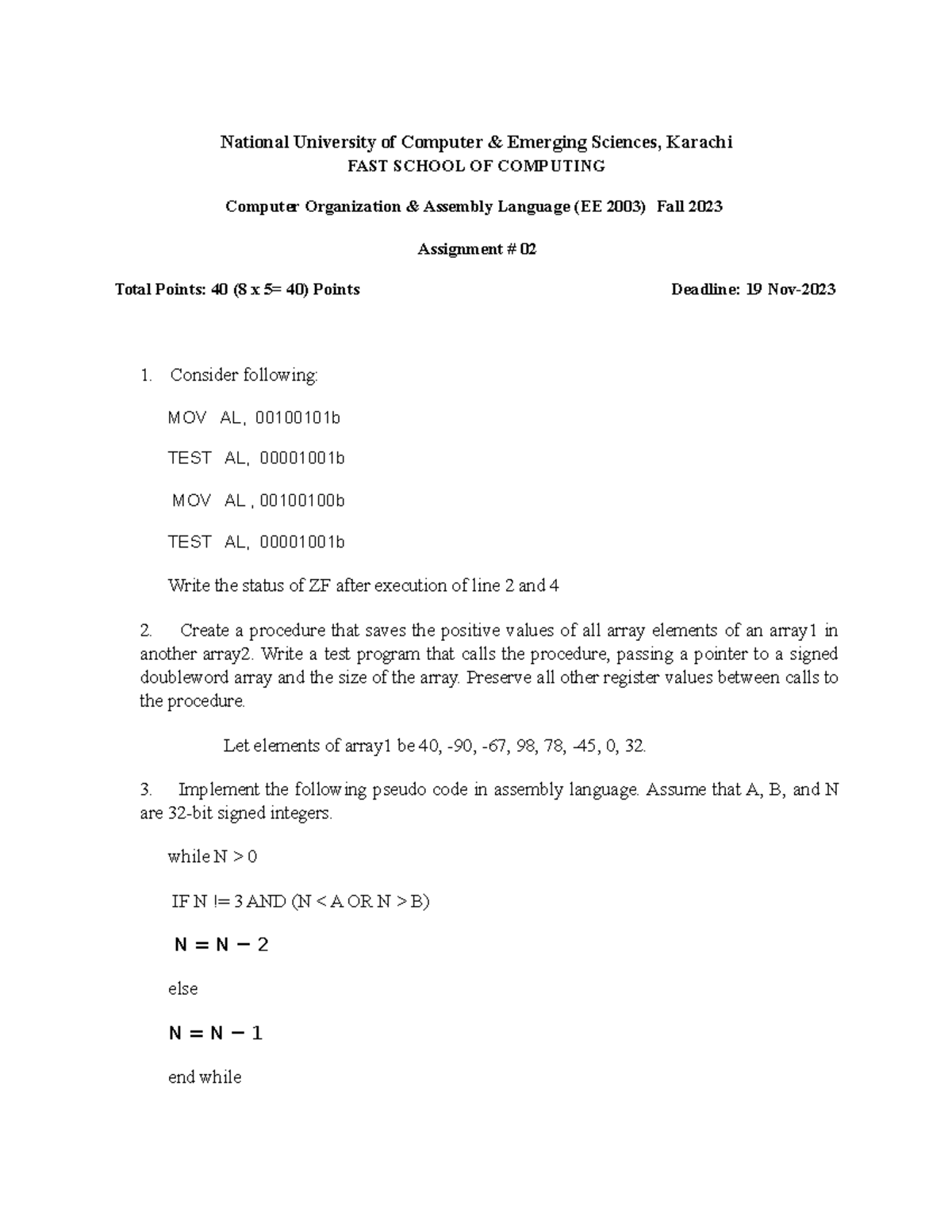 Assignment #02 - National University of Computer & Emerging Sciences, Karachi FAST SCHOOL OF ...