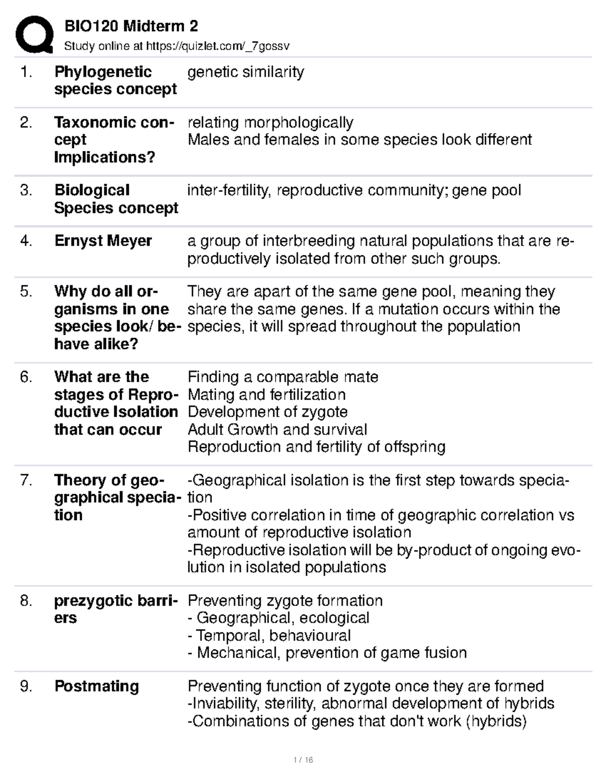 Bio 120 midterm 2 - flashcards - Study online at quizlet/_7gossv Phylogenetic species concept ...