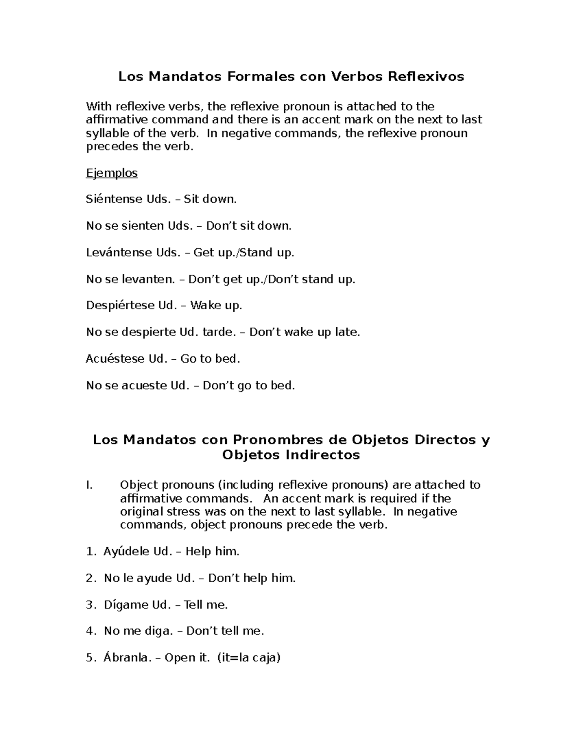 Los Mandatos Formales con Verbos Reflexivos - In negative commands, the ...