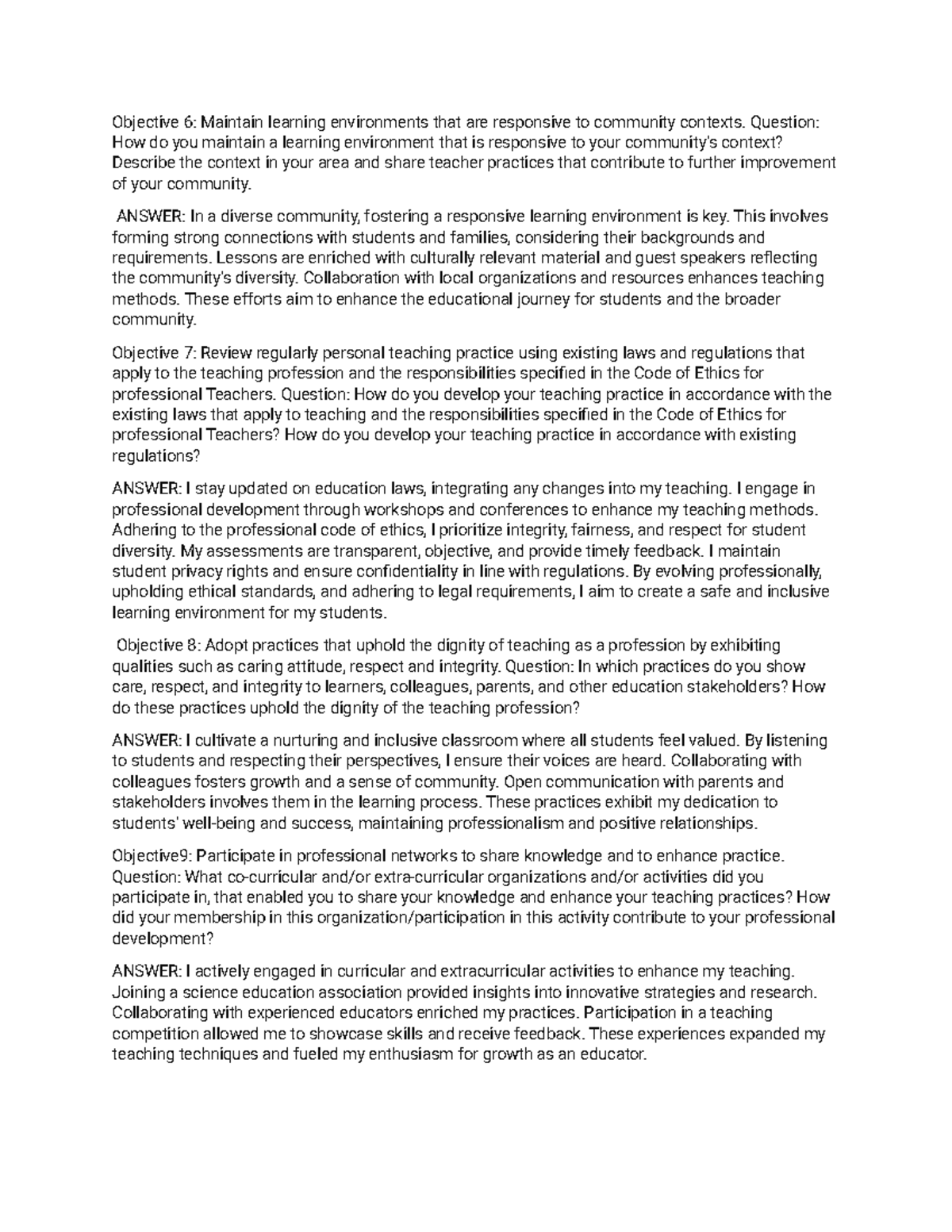 Sample TRF Questions AND Answer - Objective 6: Maintain learning ...