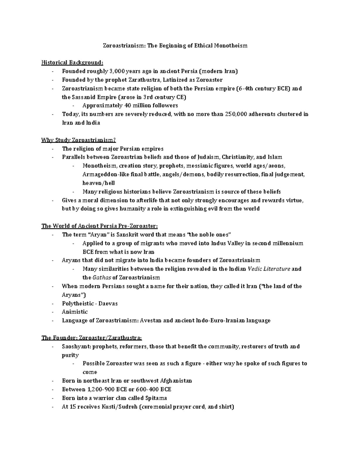Unit 2 Zoroastrianism - Professor Kinsey Hall - Zoroastrianism: The ...