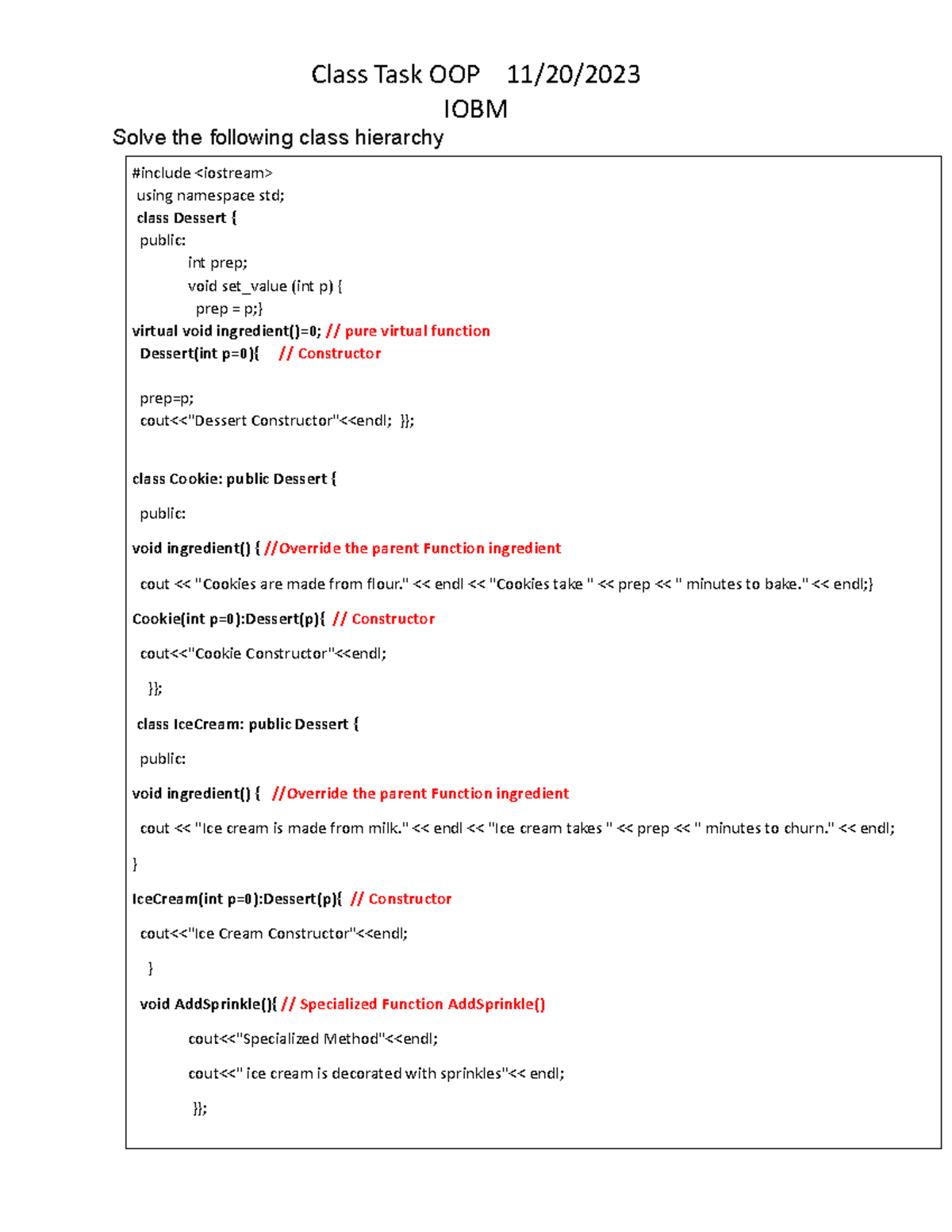 C Abstract Class Task Class Task Oop 1120 Iobm Solve The Following Class Hierarchy 