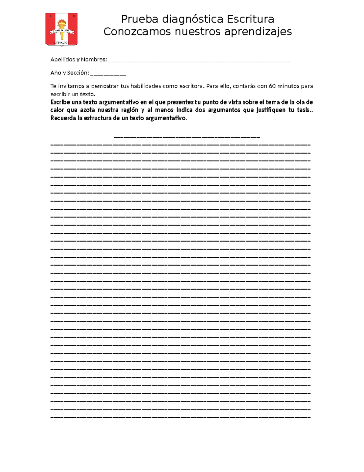 Evaluación Diagnóstica DE Escritura - Prueba diagnóstica Escritura Conozcamos nuestros ...