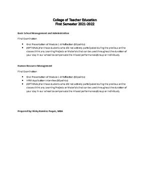 Module 4-BAsic school management and administration - MYSTICAL ROSE COLLEGE OF SCIENCE AND - Studocu