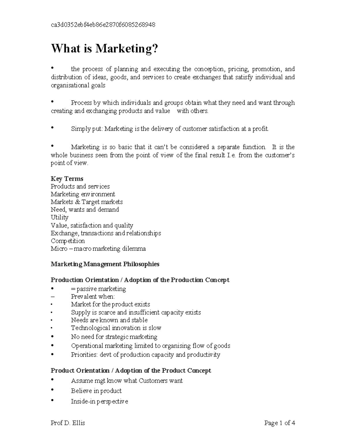 Strat Marketing Intro Notes - What is Marketing? • the process of ...