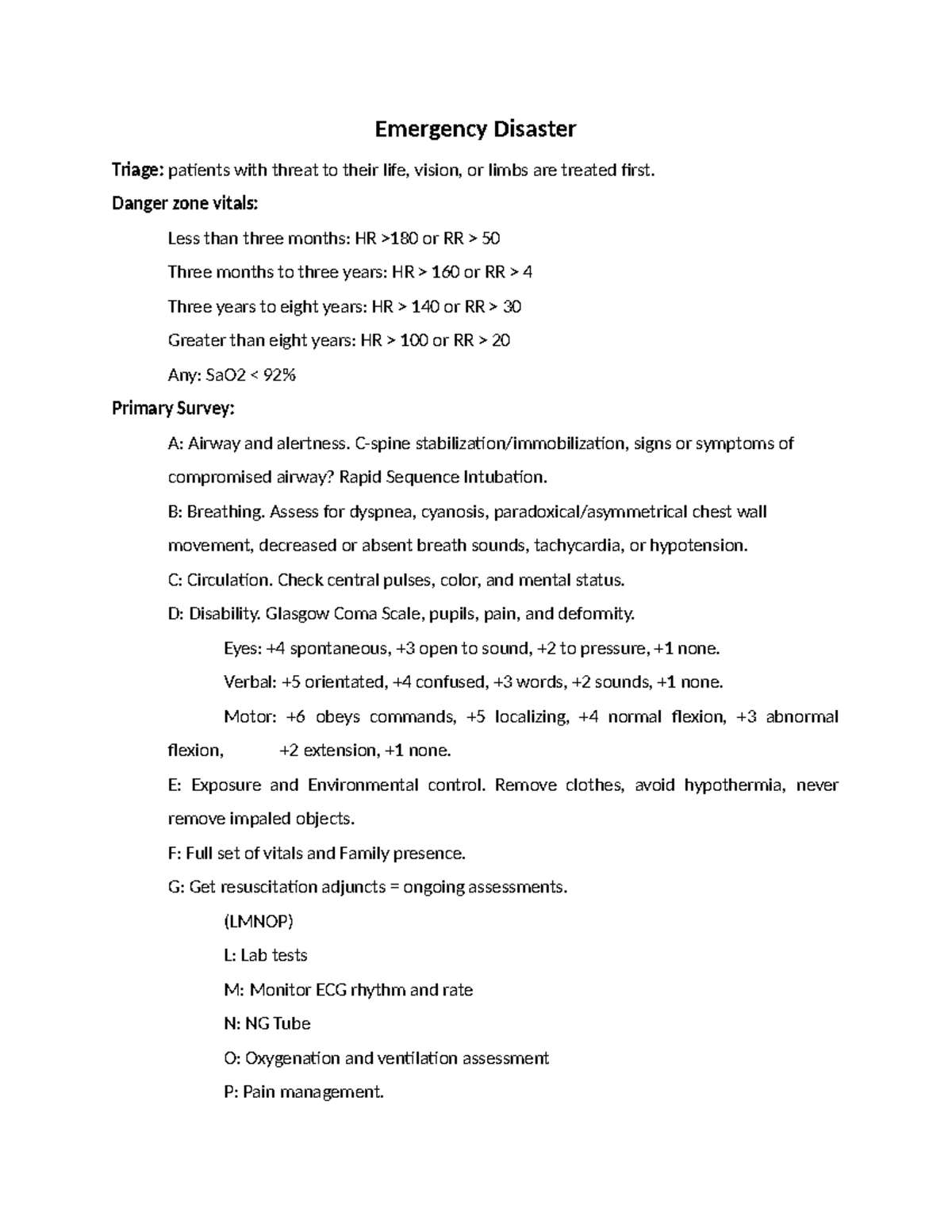 Emergency and Disaster Notes - Emergency Disaster Triage: patients with ...