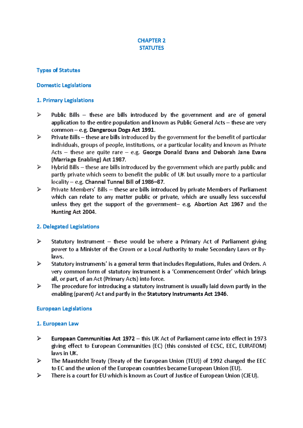( Chapter 2 - Lectures + Tutorials - CHAPTER 2 STATUTES Types of ...