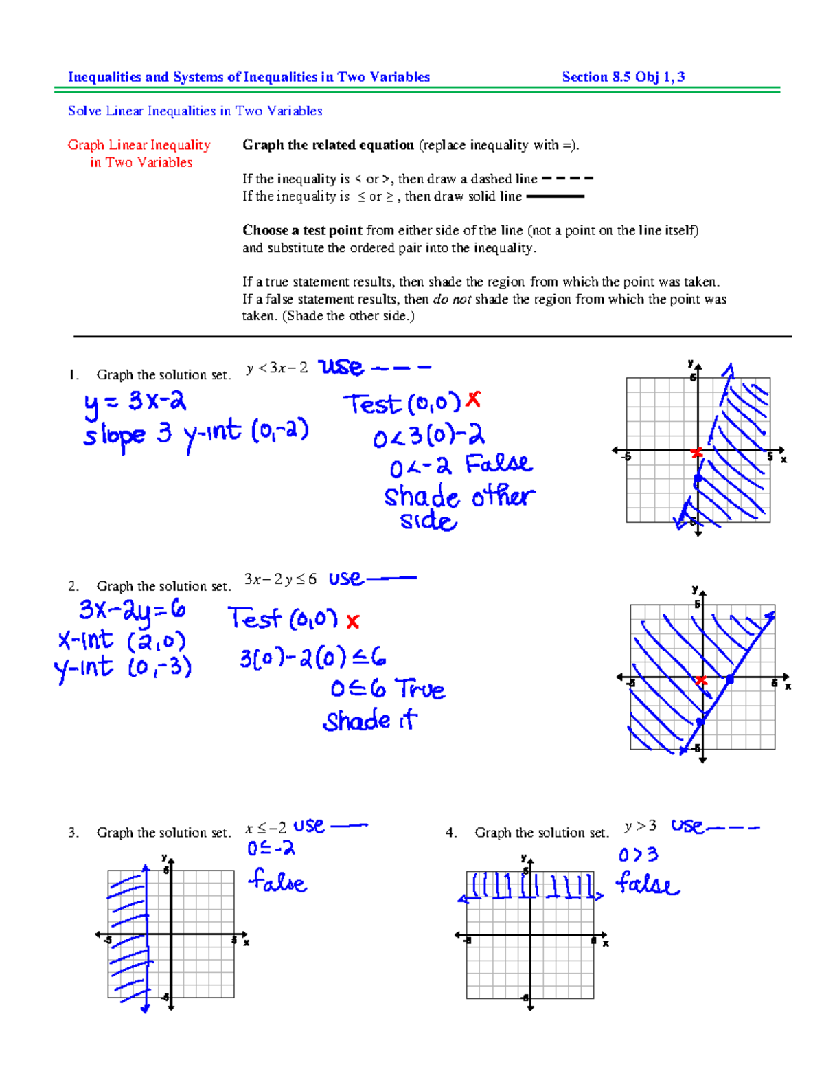8.5 Obj 1, 3 Solutions - Inequalities and Systems of Inequalities in ...