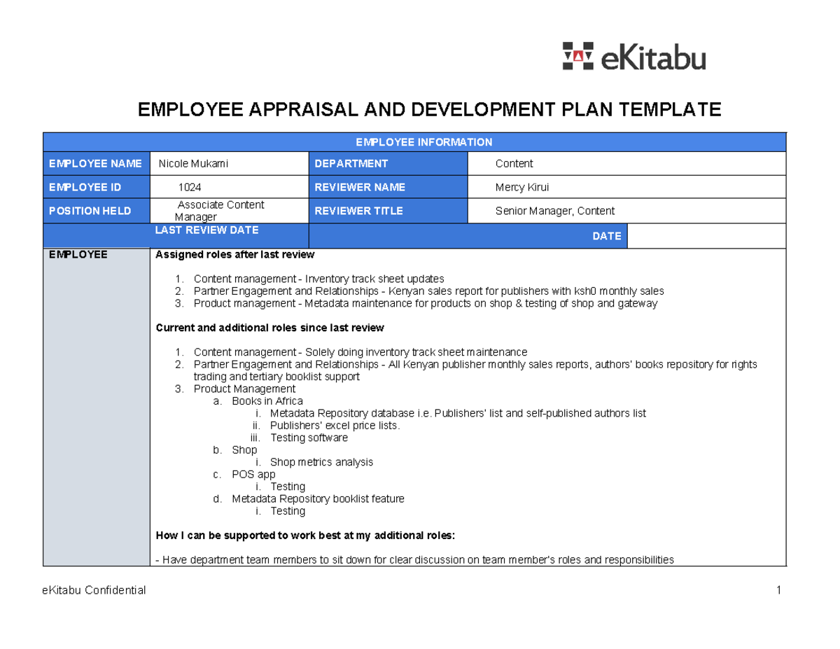 Employee Appraisal AND Development PLAN Template Final Doc 8th Dec 2023 ...