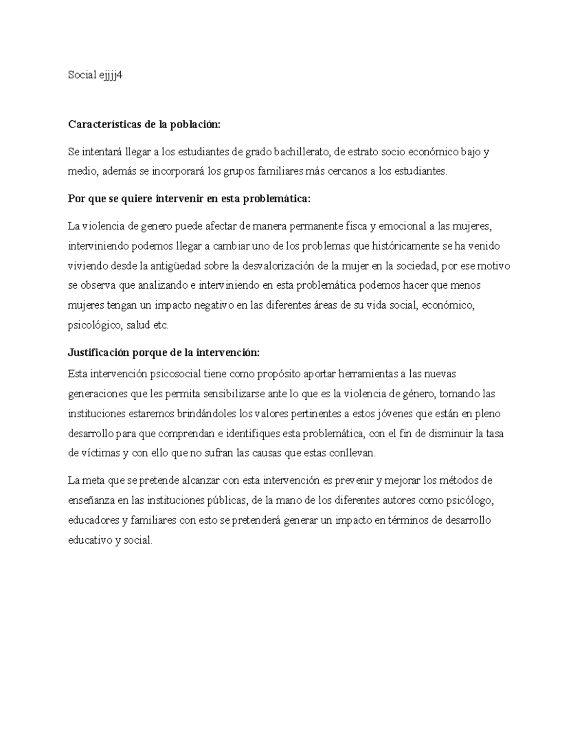 Social ejjjj 4 - Social ejjjj Características de la población: Se ...