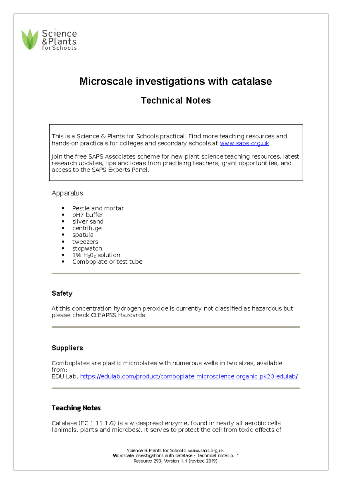 SAPS - Microscale investigations with catalase - Technical notes ...