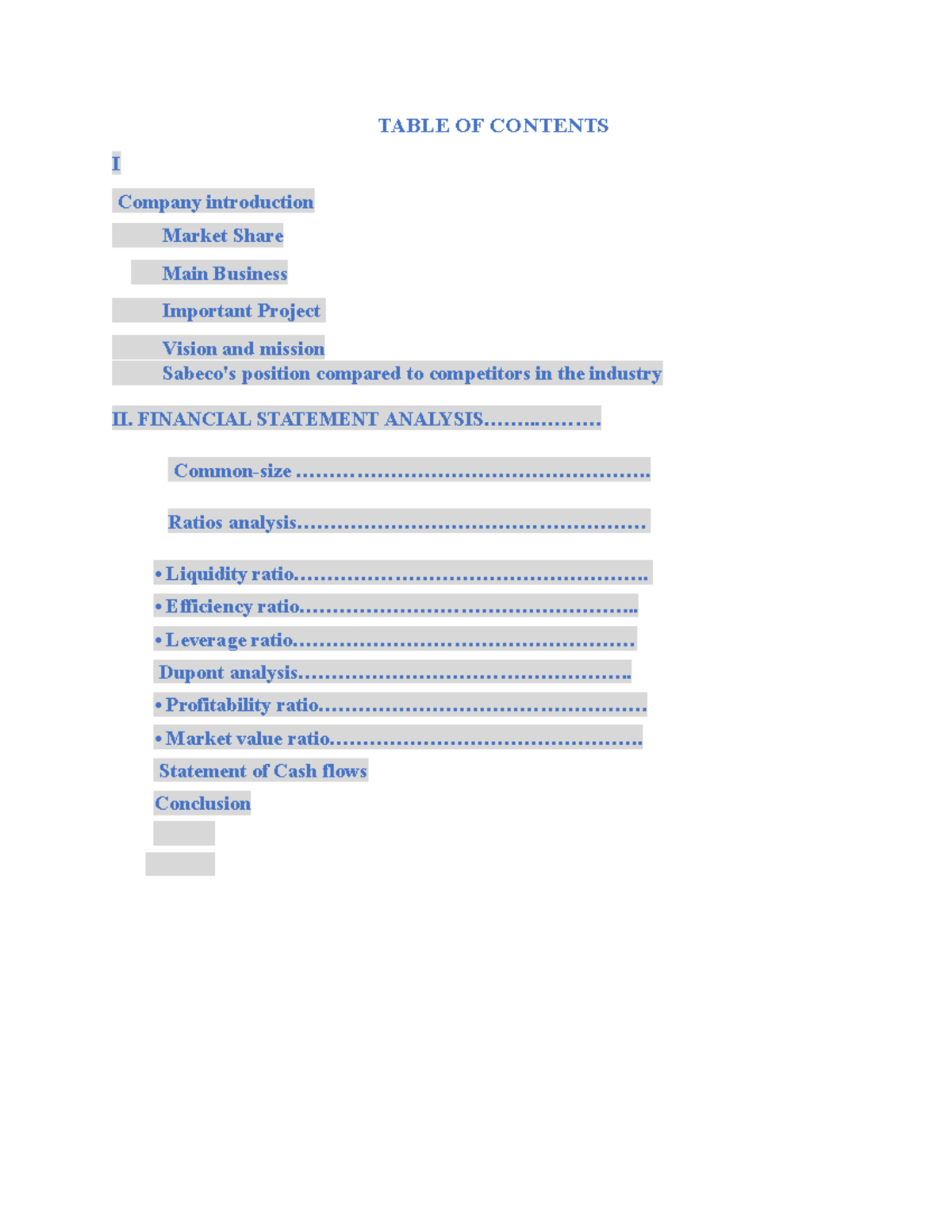 Individual Assignment- FIN202 - TABLE OF CONTENTS I Company ...