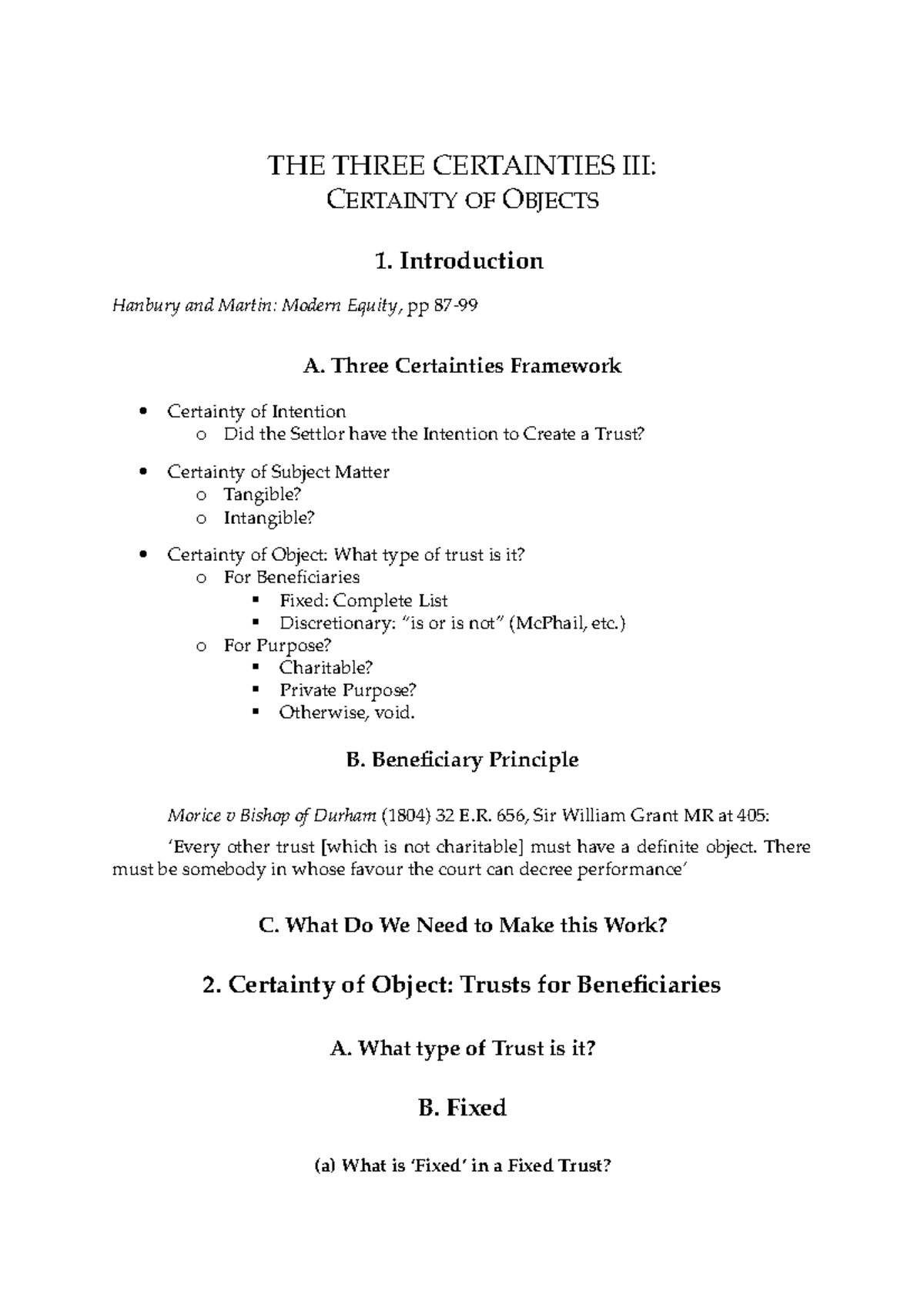 Certainty of Objects - THE THREE CERTAINTIES III: CERTAINTY OF OBJECTS 1. Introduction Hanbury ...