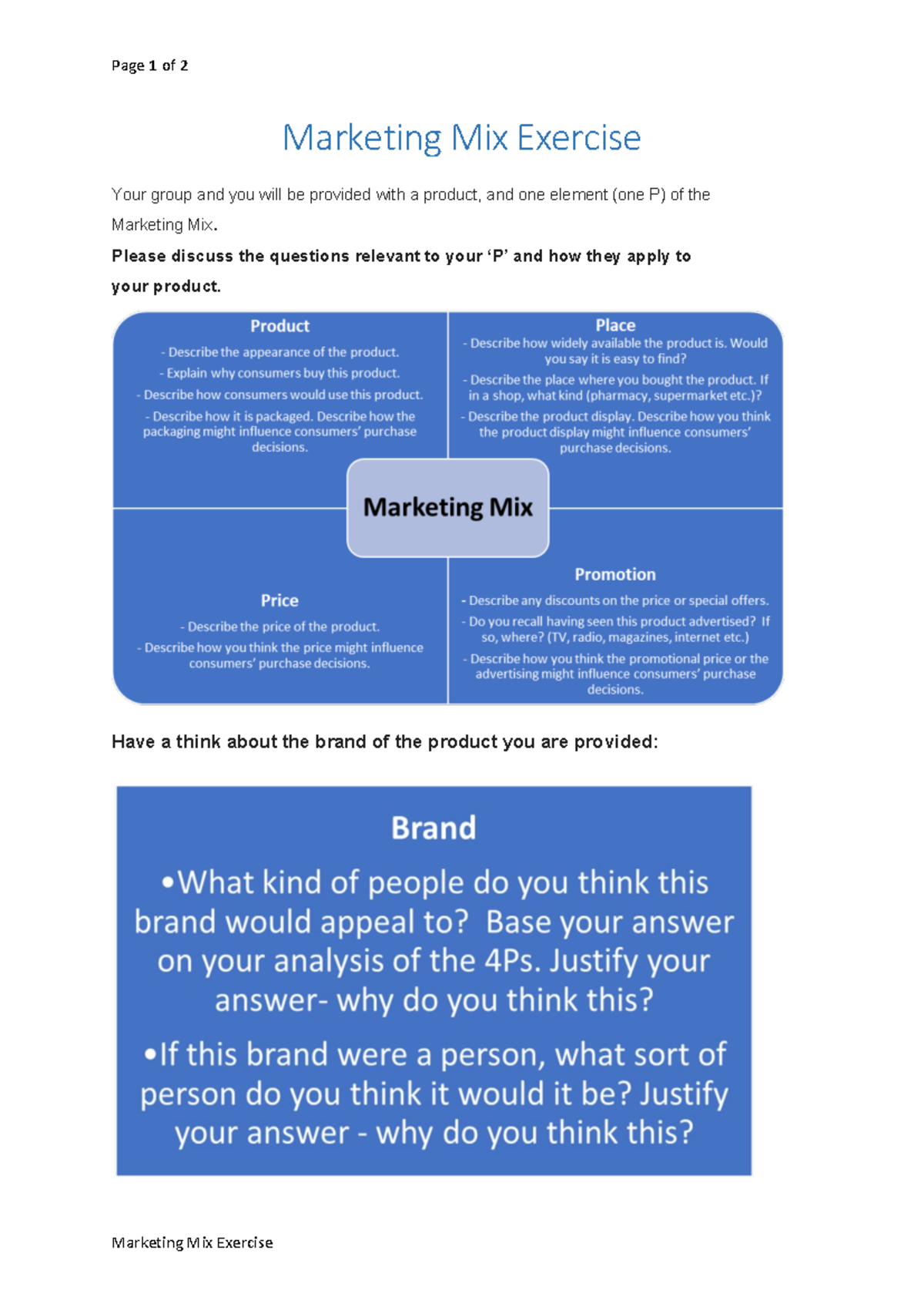 Marketing Mix and Brand Exercise - MKT10008 - Page 1 of 2 Marketing Mix ...