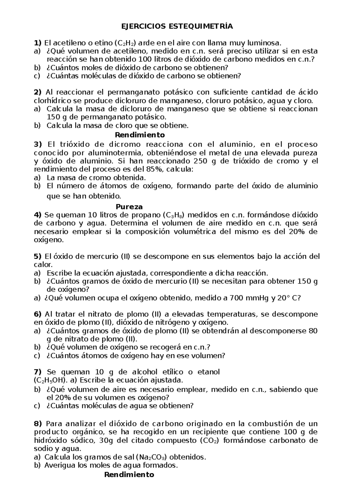 Problemas estequiometricos Quimica General Teoria - EJERCICIOS ...