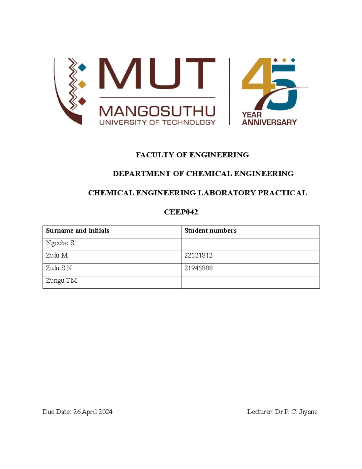 Group B5 - Practical Report - FACULTY OF ENGINEERING DEPARTMENT OF ...