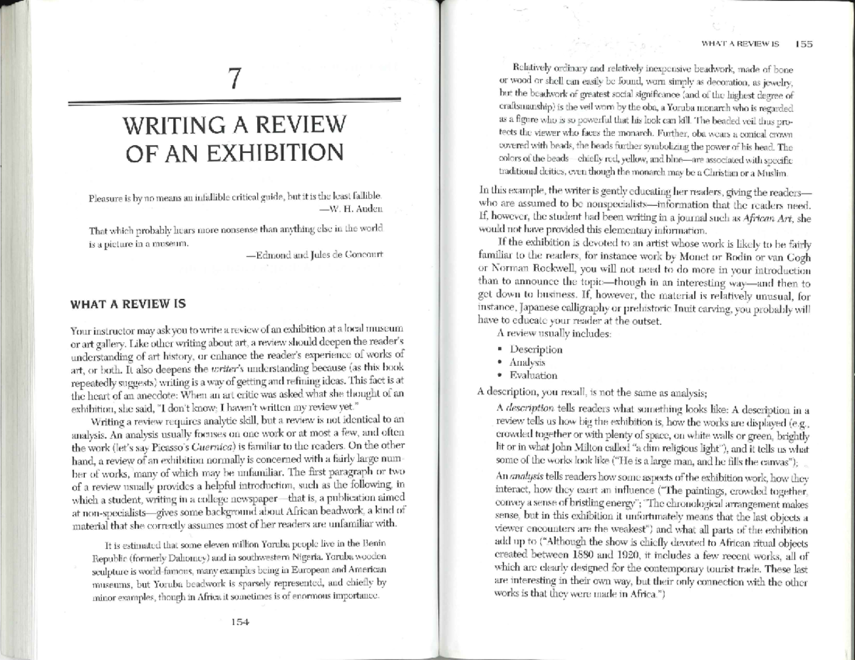 Barnet - How to Write an Exhibition Review - WHAT A REVIEW IS 155 ...