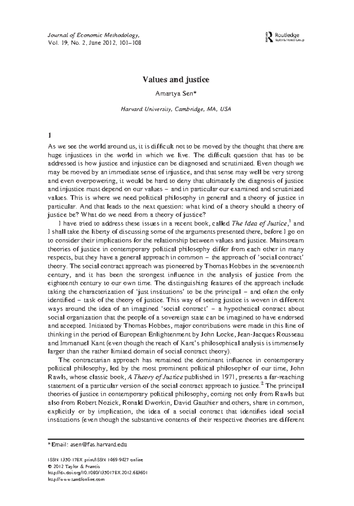 Amartya Sen - Values and justice - Values and justice Amartya Sen ...