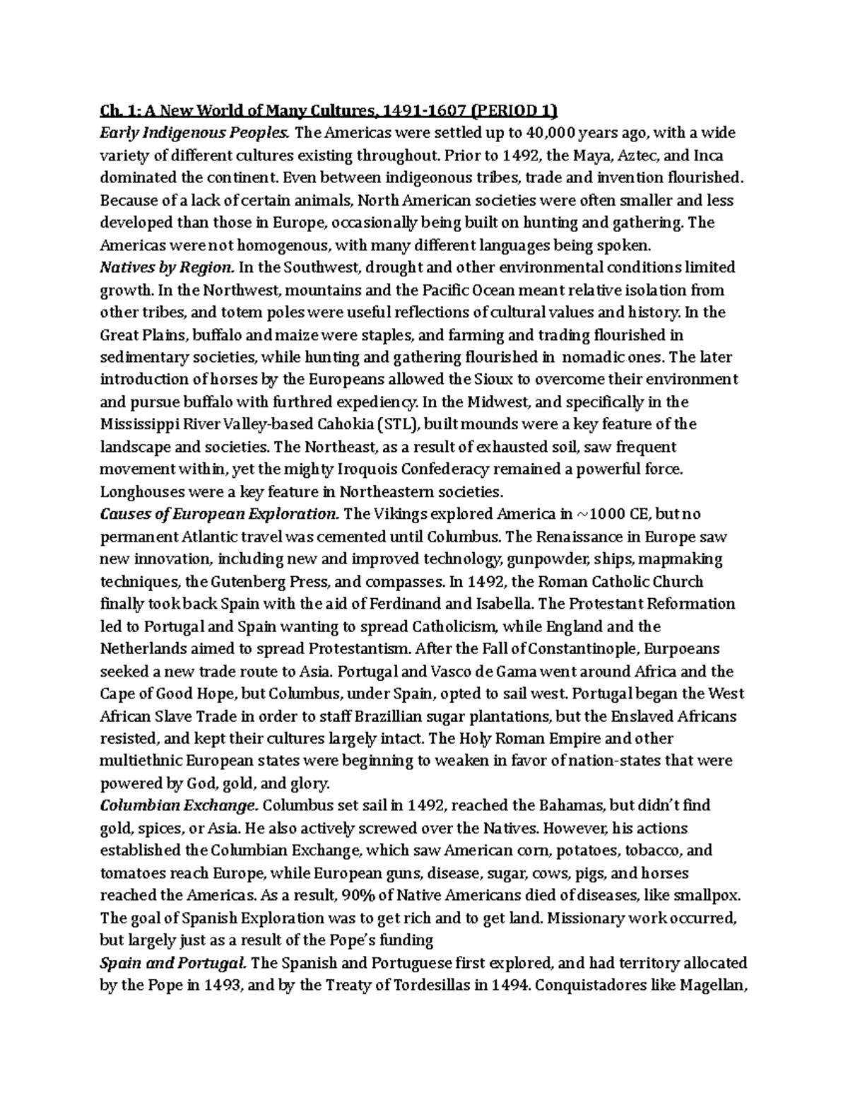 Chapter 1 and 2 - Ch. 1: A New World of Many Cultures, 1491-1607 ...