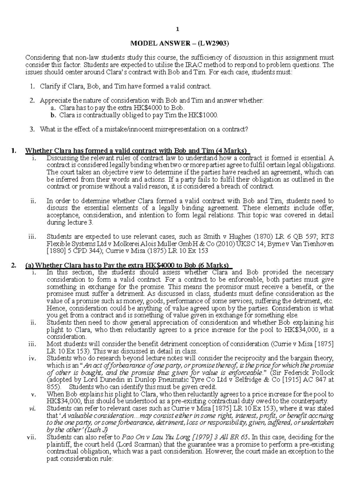 Final Model Answer Guide LW2903 2024 (DR LONE) - 1 MODEL ANSWER ...
