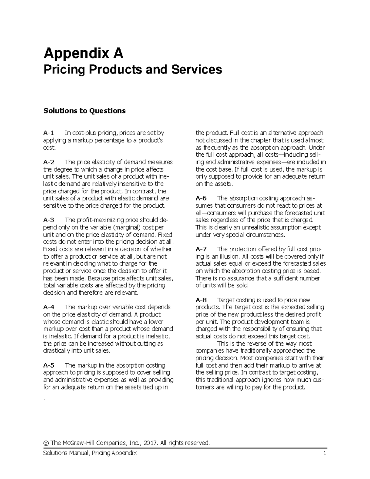 4th Edition Textbook Appendix A Answers - © The McGraw-Hill Companies ...