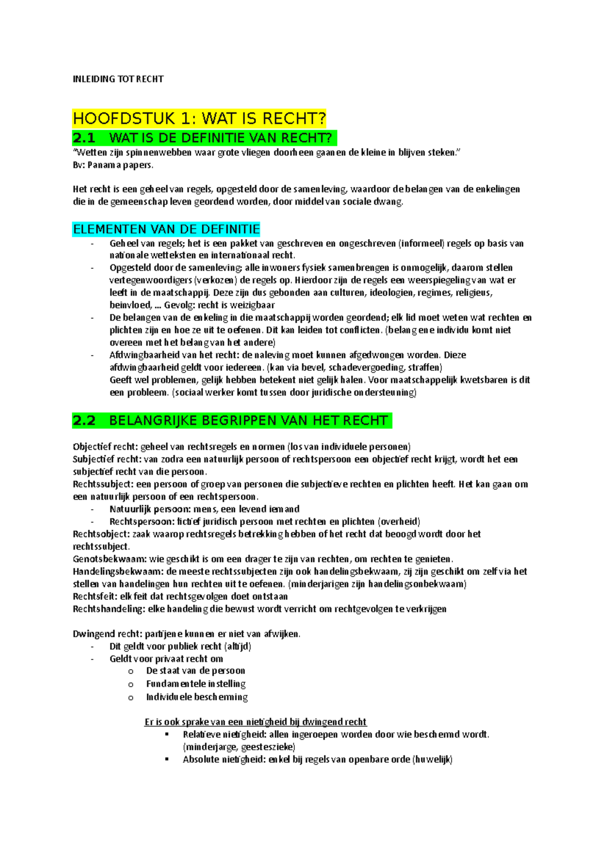 Inleiding-TOT- Recht - INLEIDING TOT RECHT HOOFDSTUK 1: WAT IS RECHT? 2 ...