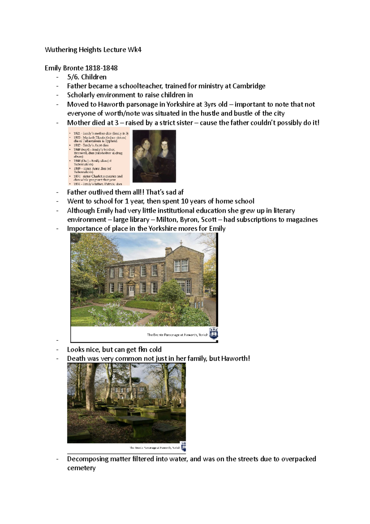 Wuthering Heights/Emily Bronte - Wuthering Heights Lecture Wk Emily ...