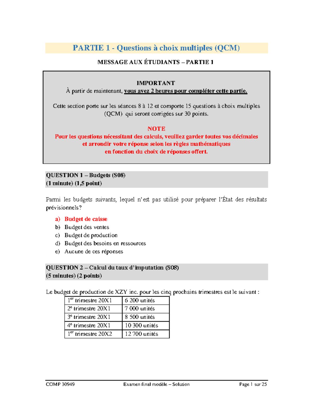 30949 - Modèle Final - Solution - PARTIE 1 - Questions à choix ...