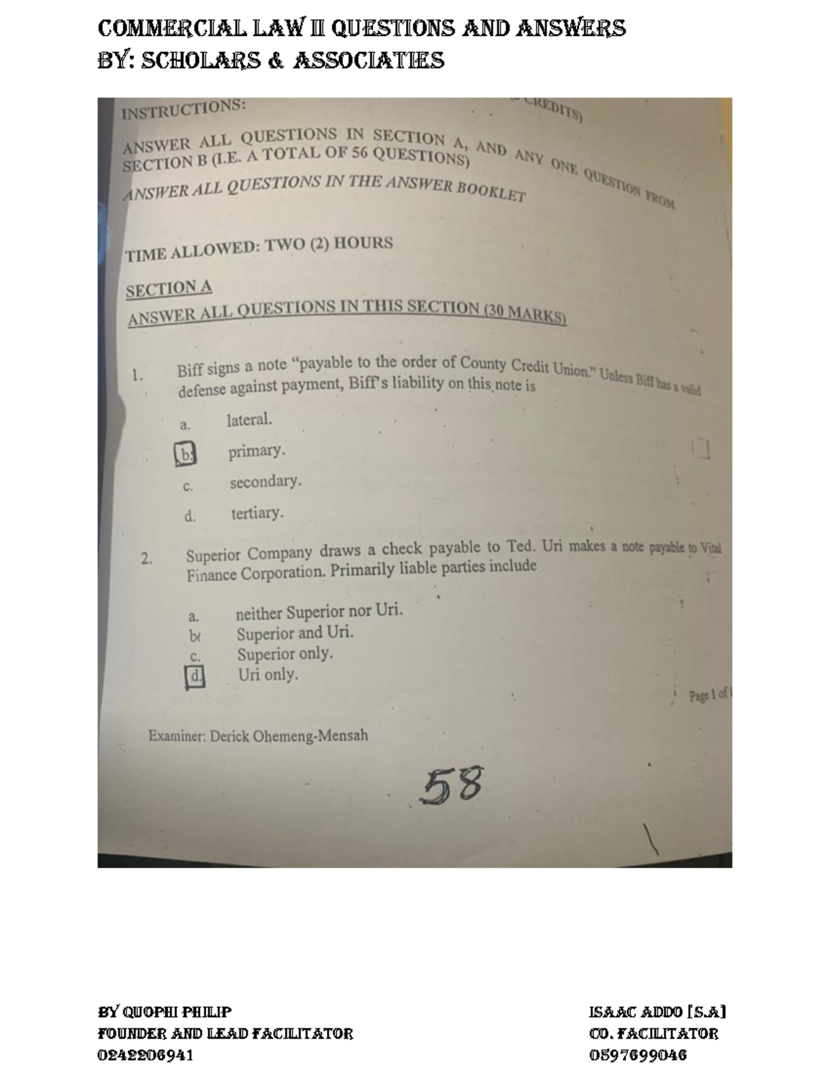 COM LAW II Questions & Answers BY Scholars & Associates [ Isaac ADDO ...