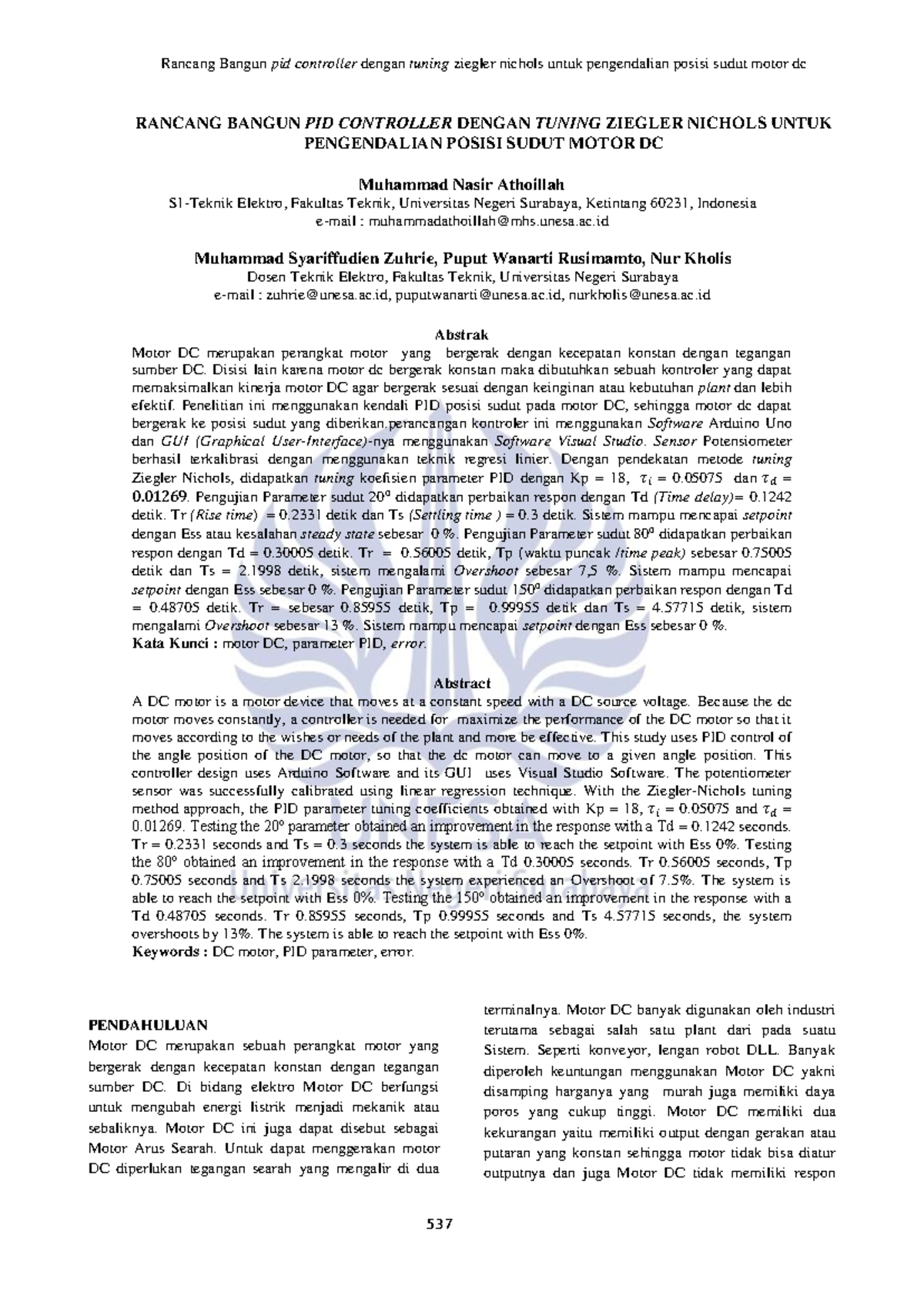 Journal for Electrical Engineering 42 - Rancang Bangun pid controller dengan tuning ziegler ...