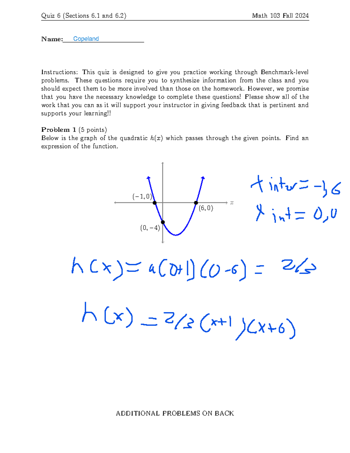 Quiz6.pdf 1 - math - Quiz 6 (Sections 6 and 6) Math 103 Fall 2024 Name ...