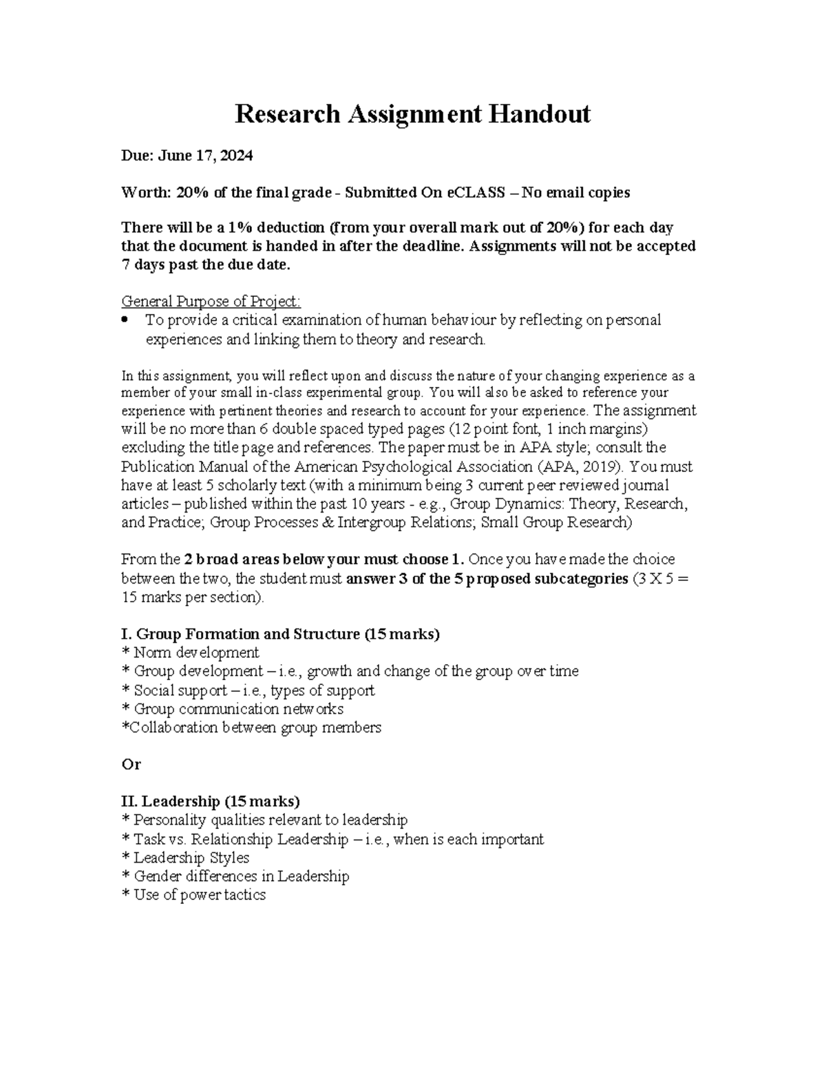 3430A Summer 2024 Assignment Handout - Research Assignment Handout Due ...