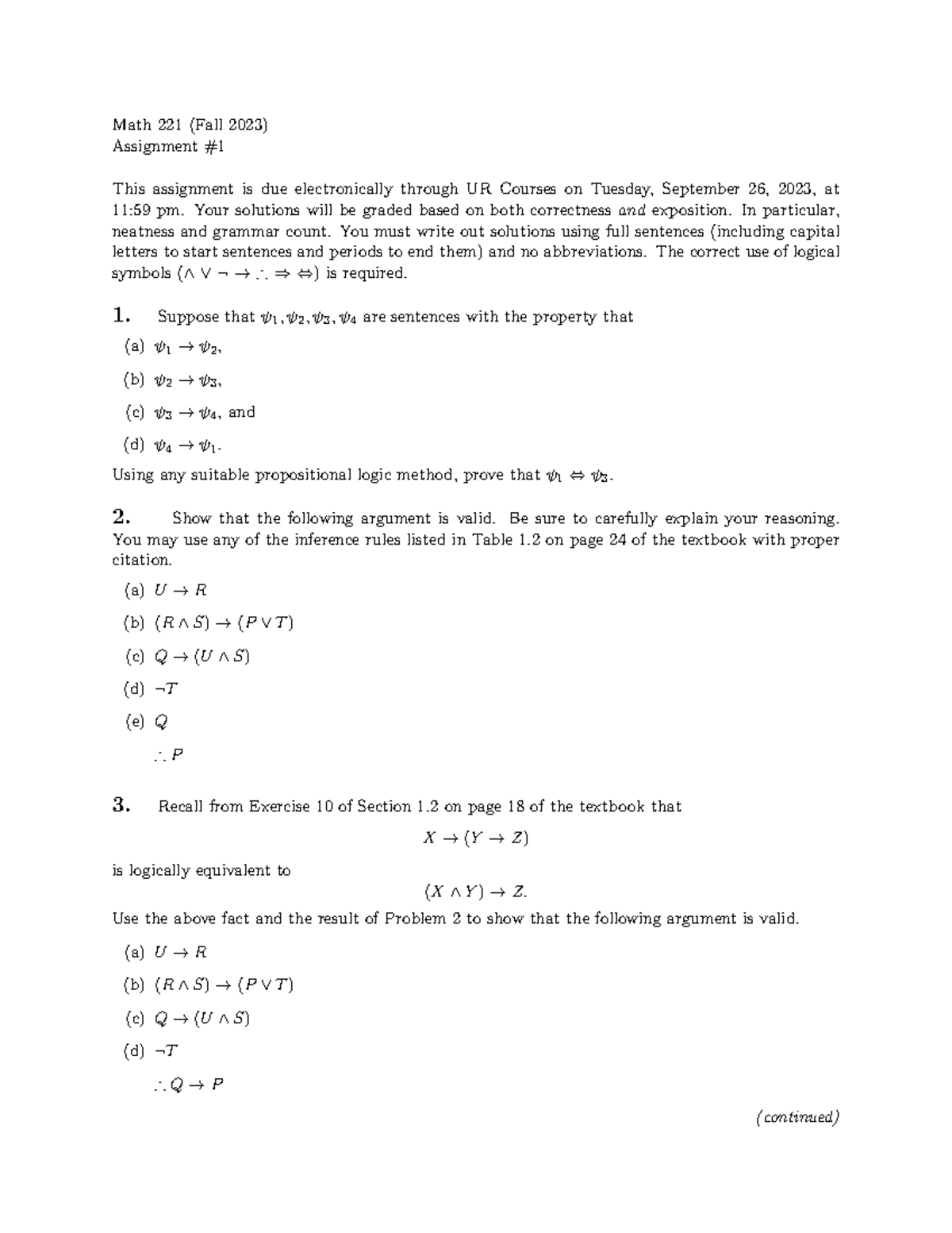 M221-assign 01 v2 - assignment 1 - Math 221 (Fall 2023) Assignment # This assignment is due ...