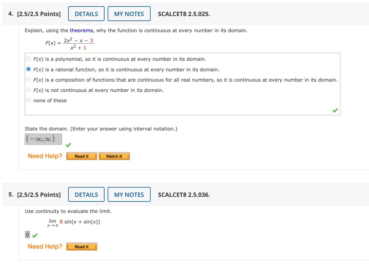 CALC 111 Web Assign HW 03, Q 4 & 5 - 4. DETAILS MY NOTES SCALCET8 2.5 ...