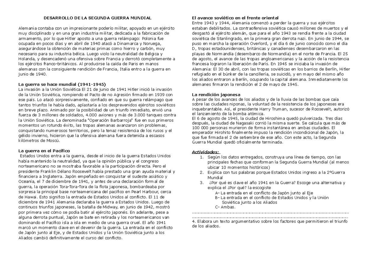 2DA Guerra Mundial - PARA ESTUDIANTES DE 4TO DE SECUNDARIA - DESARROLLO ...