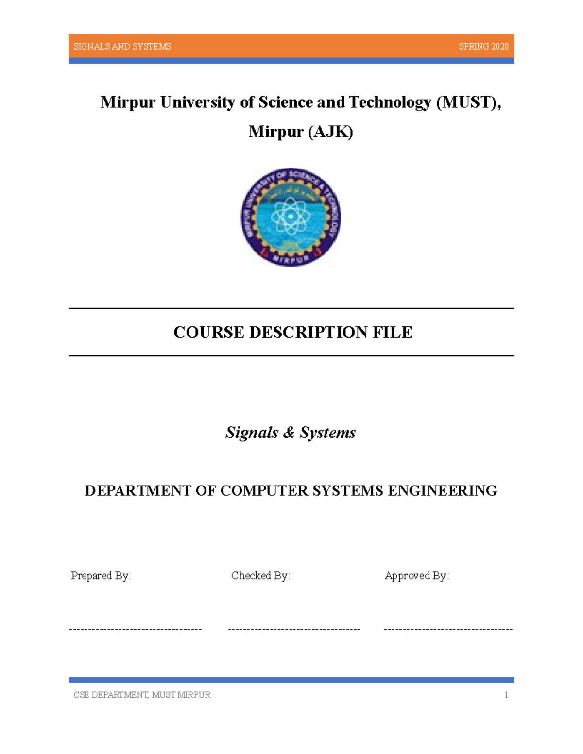 Signals and Systems cdf v4 - COURSE DESCRIPTION FILE Signals & Systems ...