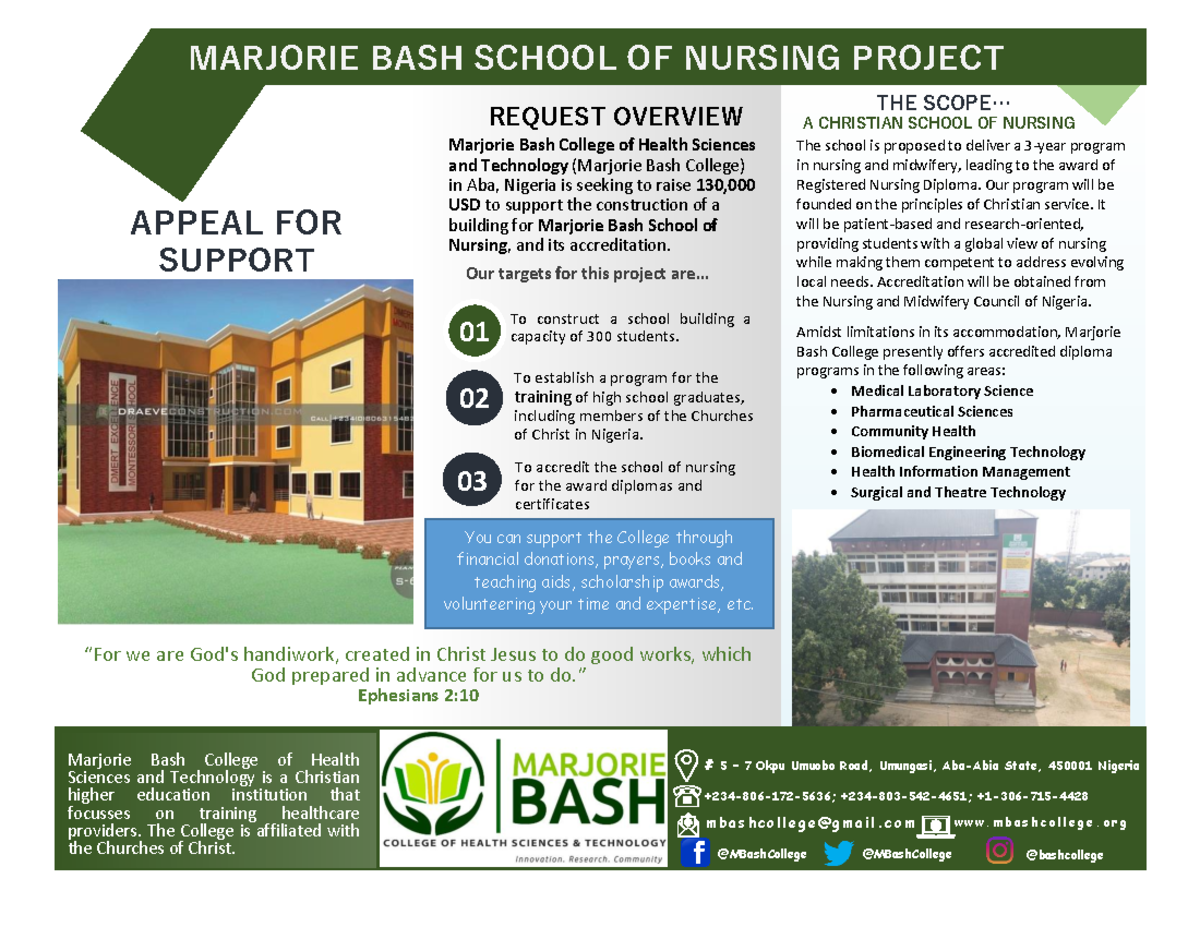 Support Marjorie Bash School of Nursing August 2022 - APPEAL FOR ...