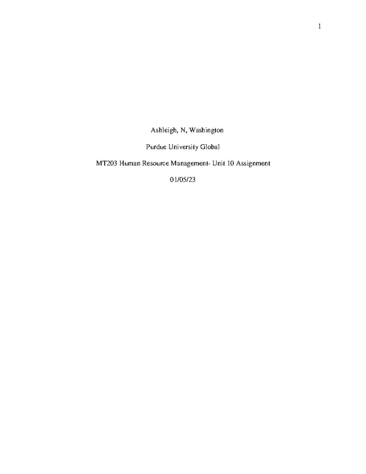 Mt203 Unit 10 Assignment Ashleigh N Washington Purdue University Global Mt 203 Human 