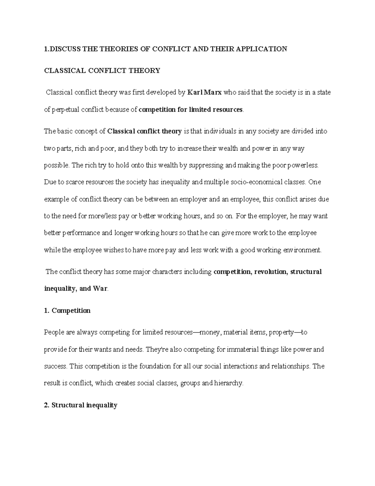 Conflict - Notes - 1 THE THEORIES OF CONFLICT AND THEIR APPLICATION ...