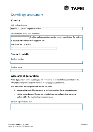 TAFE Digital Work Placement Application Forms - TAFE Digital Early Childhood Education and Care ...
