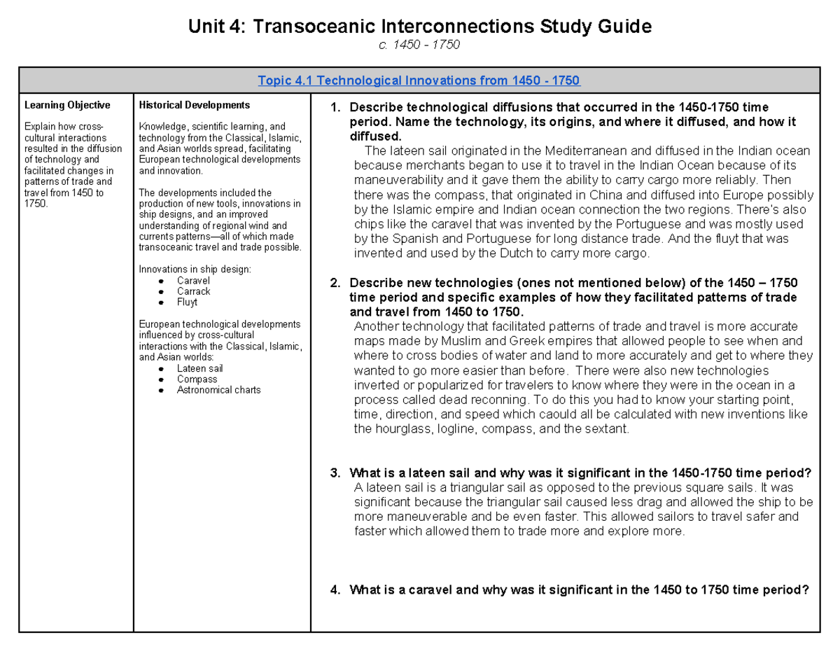 Unit 4 Study Guide - Unit 4: Transoceanic Interconnections Study Guide ...