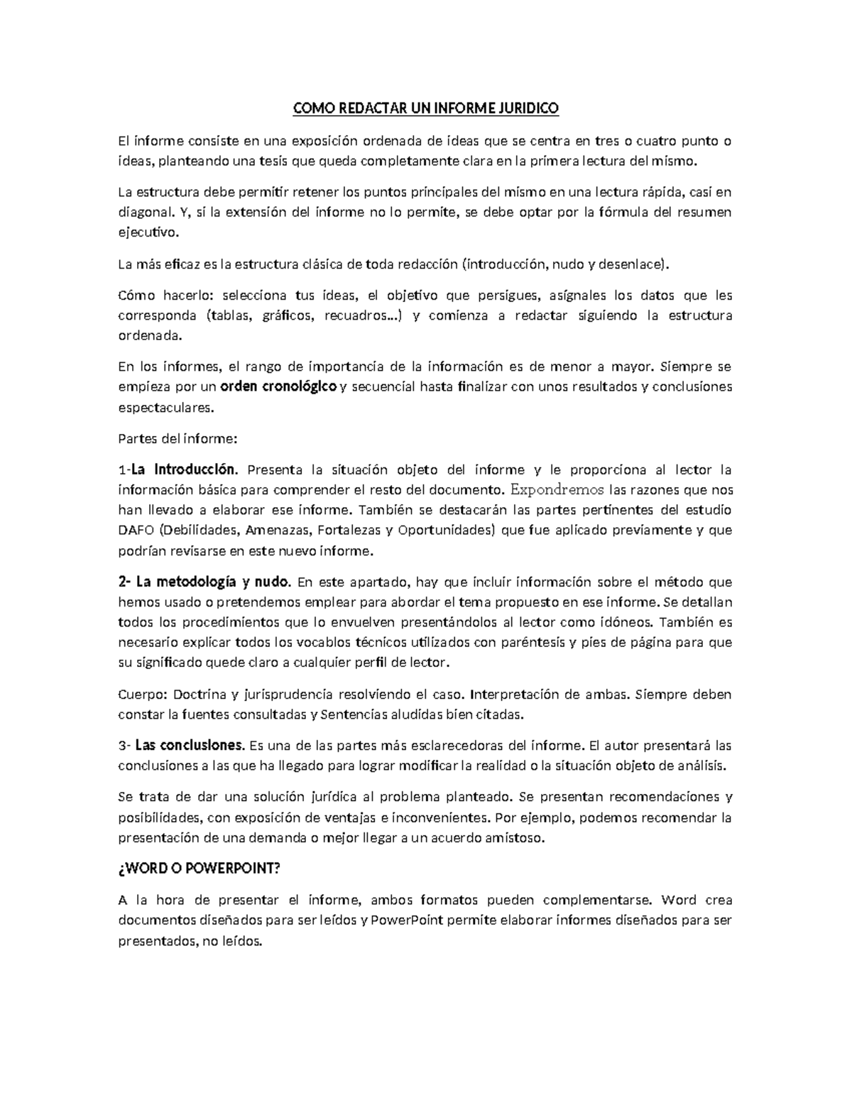 Como hacer un informe - ... - COMO REDACTAR UN INFORME JURIDICO El ...