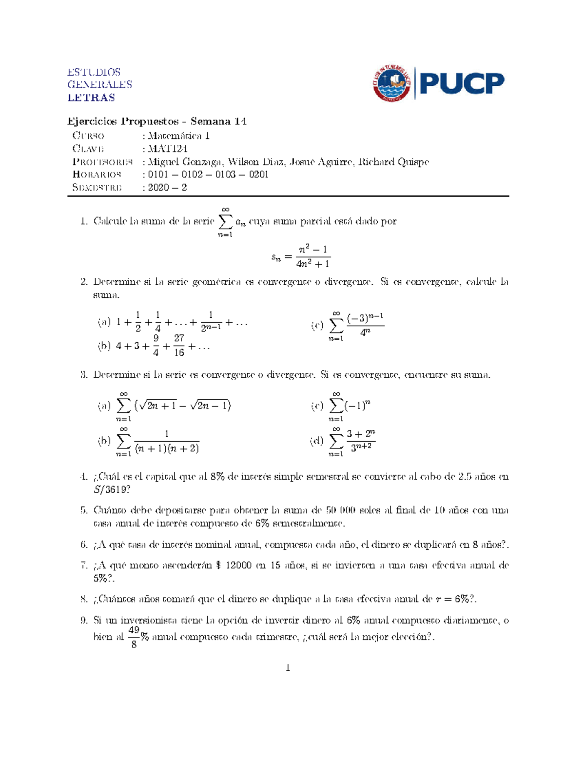 Lista de ejercicio - sem 14 - ESTUDIOS GENERALES LETRAS Ejercicios Propuestos - Semana 14 Curso ...
